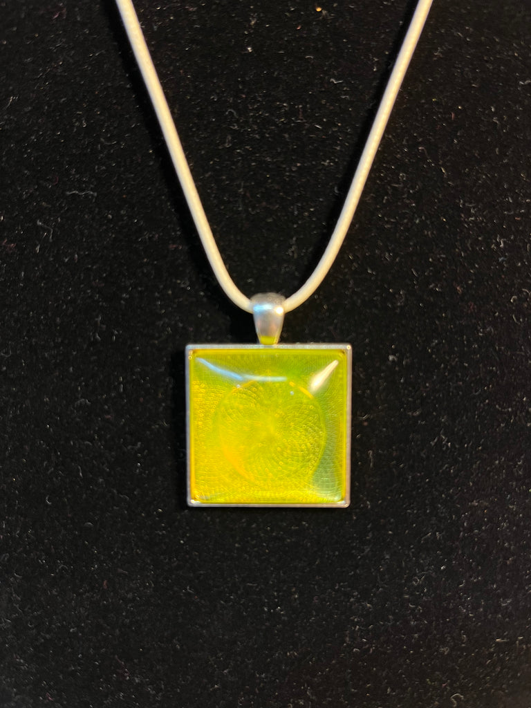 Yellow stone, silver square pendant necklace – Team Image LLC